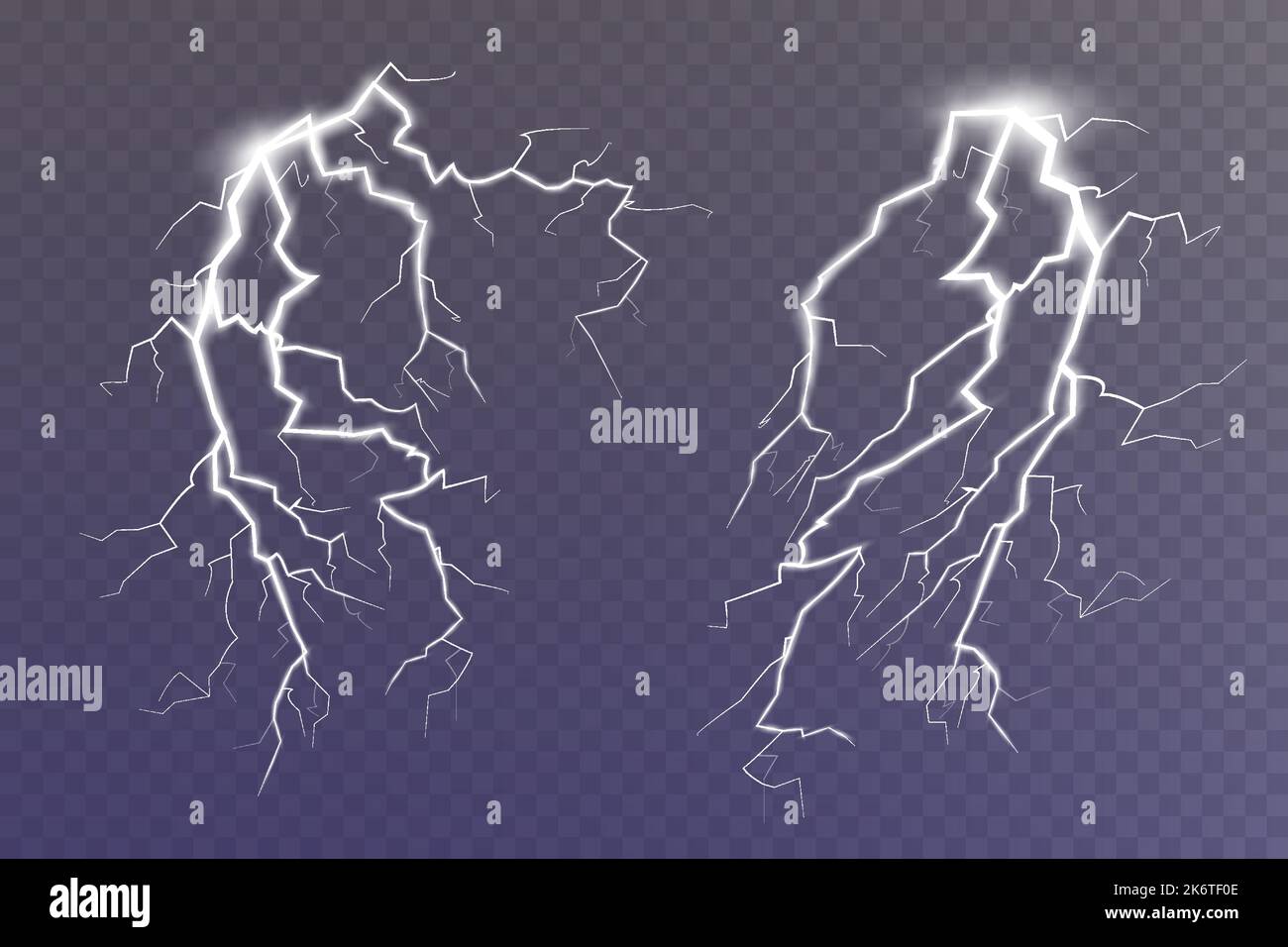 Set of lightning magical and bright light effect. Thunderstorm with ...