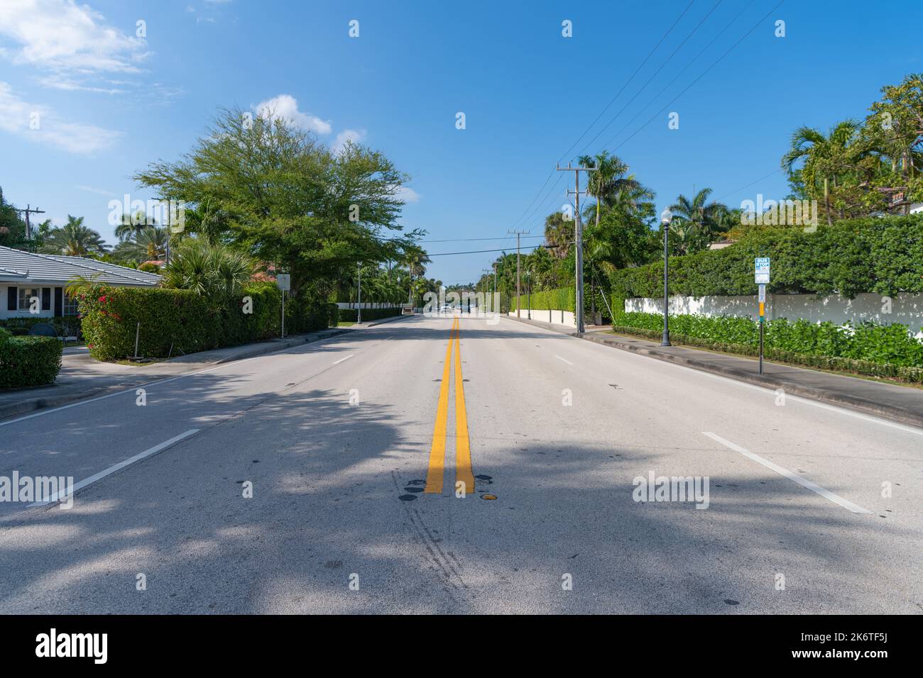 empty road with yellow marking on avenue way Stock Photo - Alamy