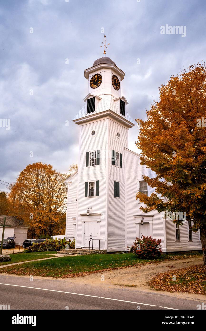 Weston, VT - USA - Oct. 7, 2022 Vertical autumnal view of the historic ...