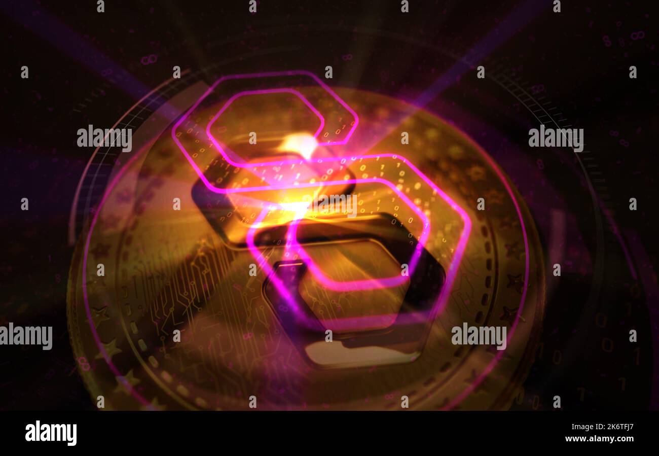 Polygon Matic cryptocurrency gold coin on green screen background ...