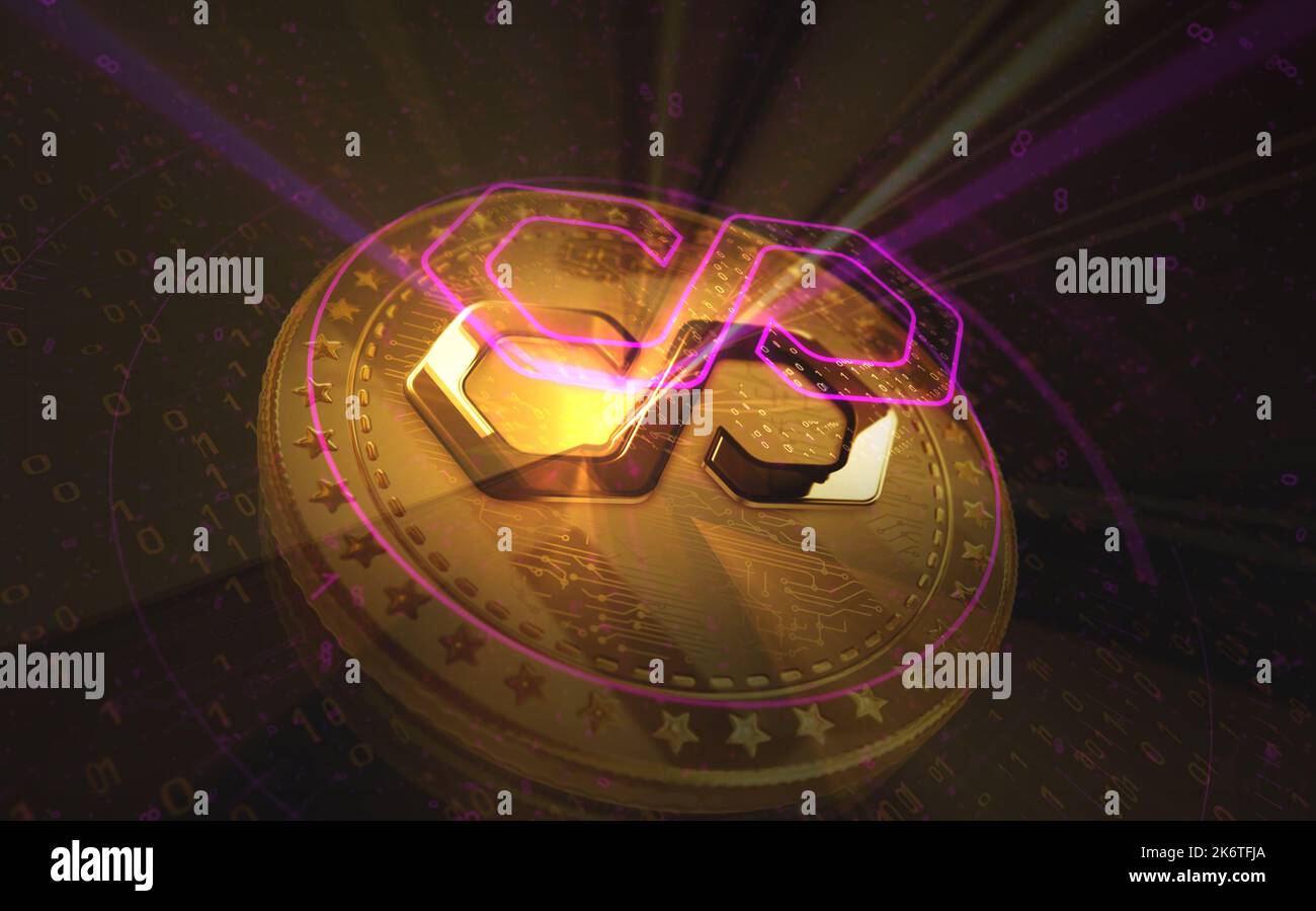 Polygon Matic cryptocurrency gold coin on green screen background ...