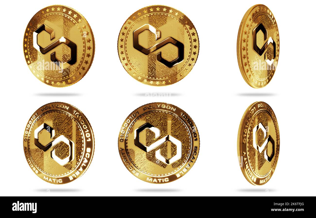 Polygon Matic cryptocurrency isolated gold coin on green screen ... Polygon Matic cryptocurrency isolated gold coin on green screen ...