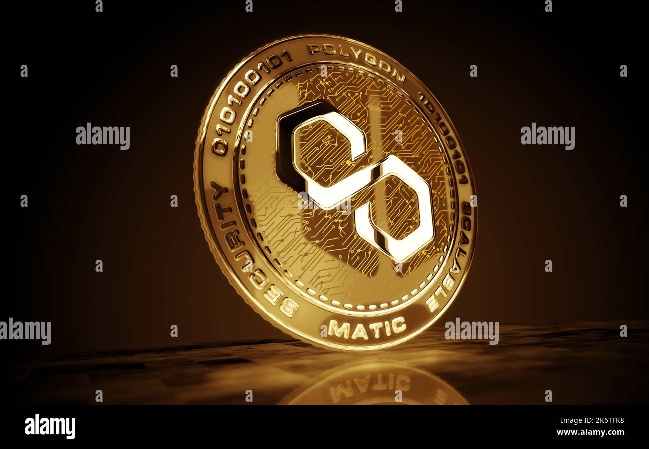 Polygon Matic cryptocurrency gold coin on green screen background ...