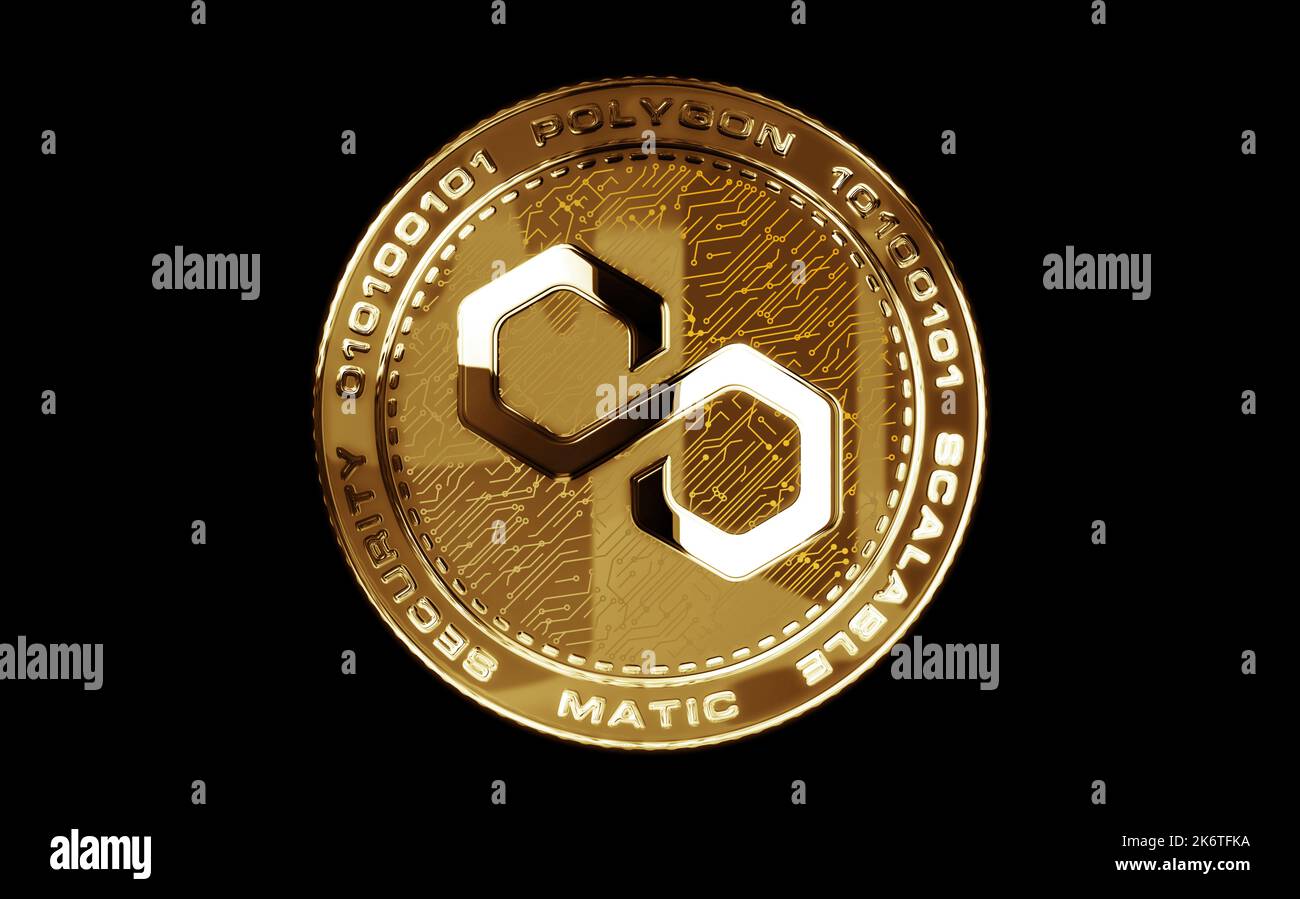 Polygon Matic cryptocurrency isolated gold coin on green screen ...