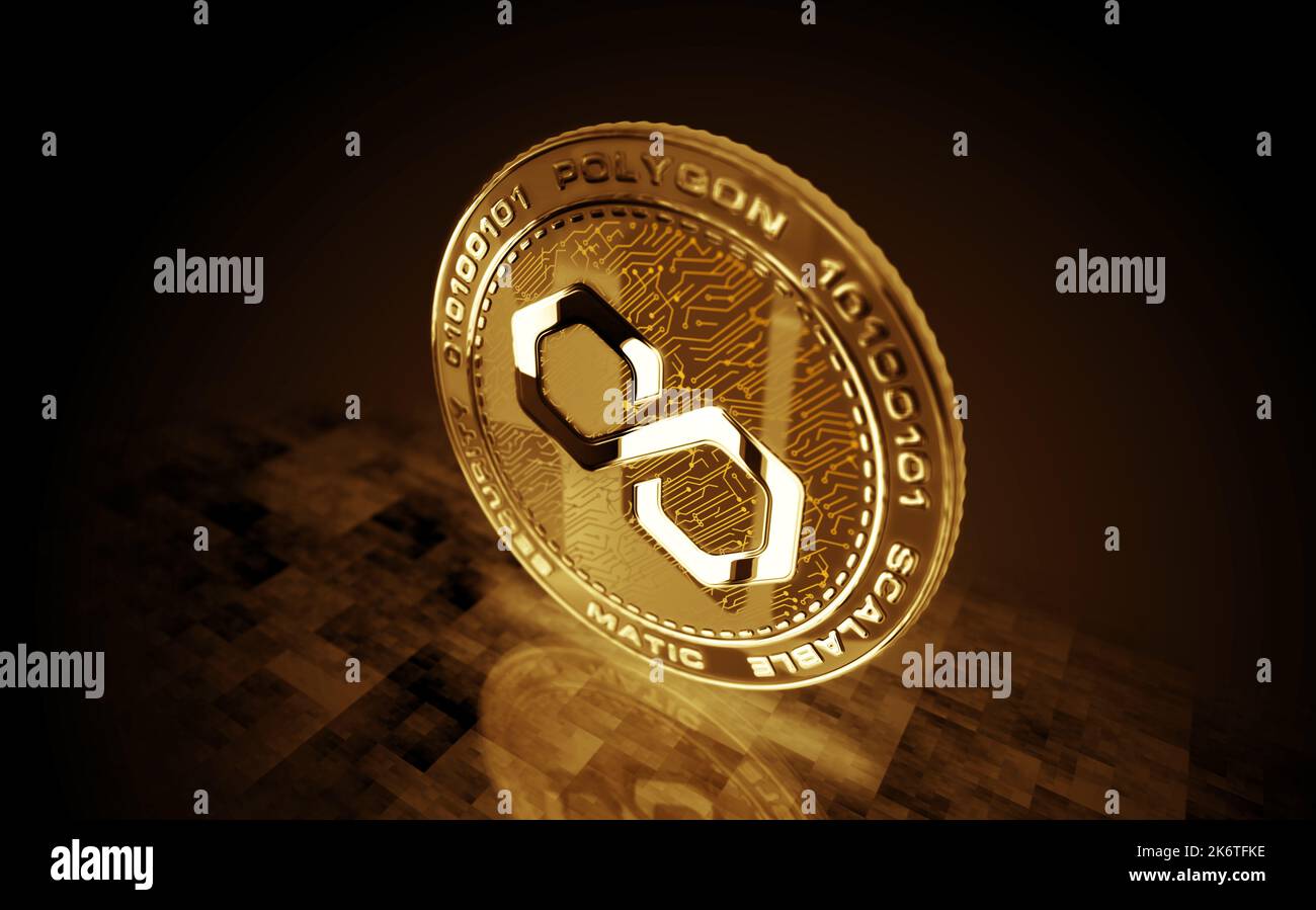 Polygon Matic cryptocurrency gold coin on green screen background ...