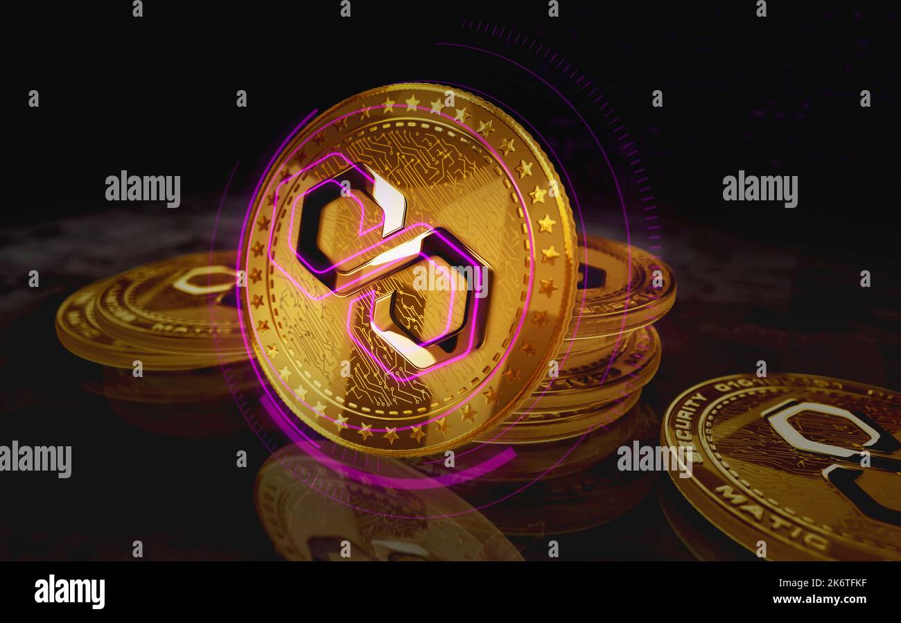 Polygon Matic cryptocurrency gold coin on green screen background ...