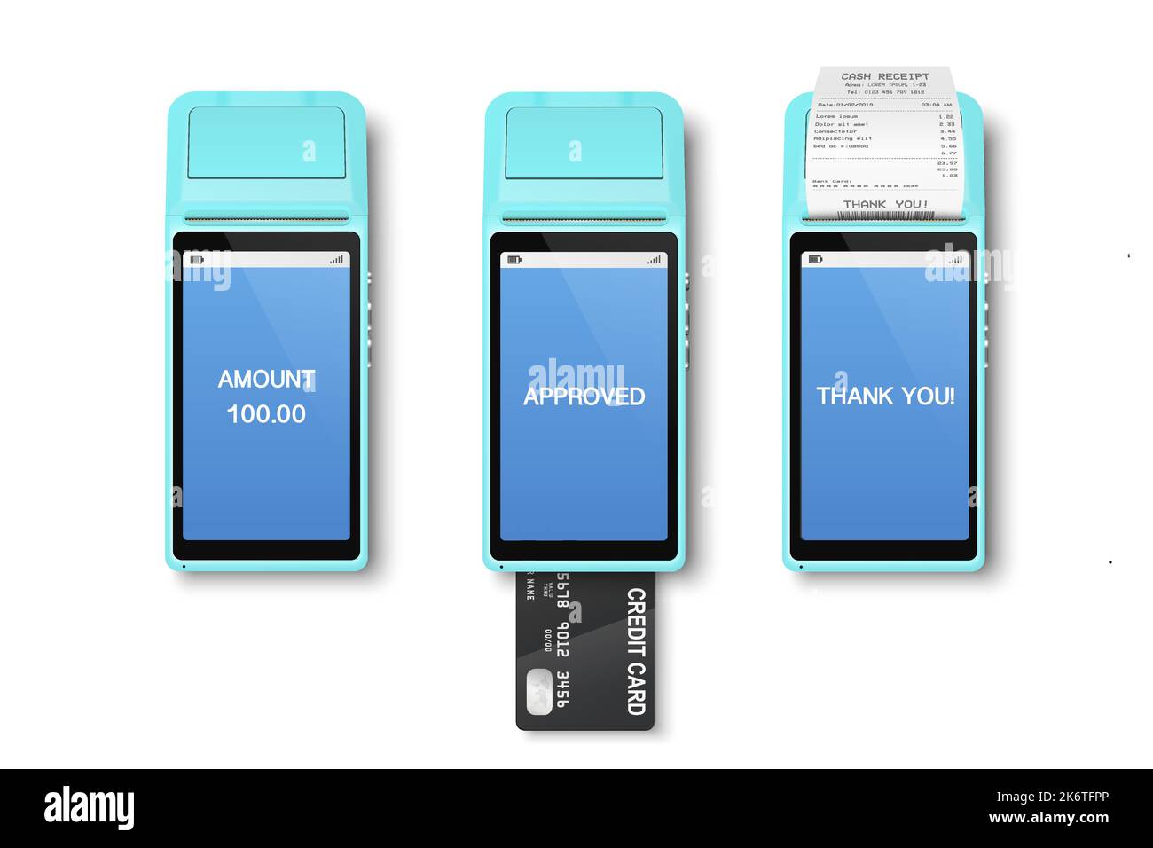 Vector 3d Realistic Blue Wi-Fi Payment Machine, Credit Card, Receipt ...