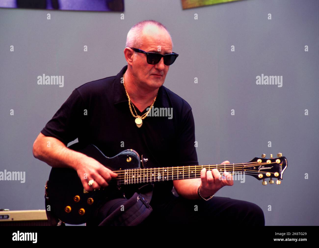 Dutch guitarist Jan Akkerman playing his Framus Signature guitar at the Frankfurt Musikmesse ...