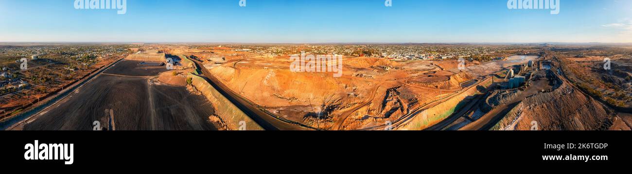 Open pit raw materials mine in Broken Hill silver city of Australia ...