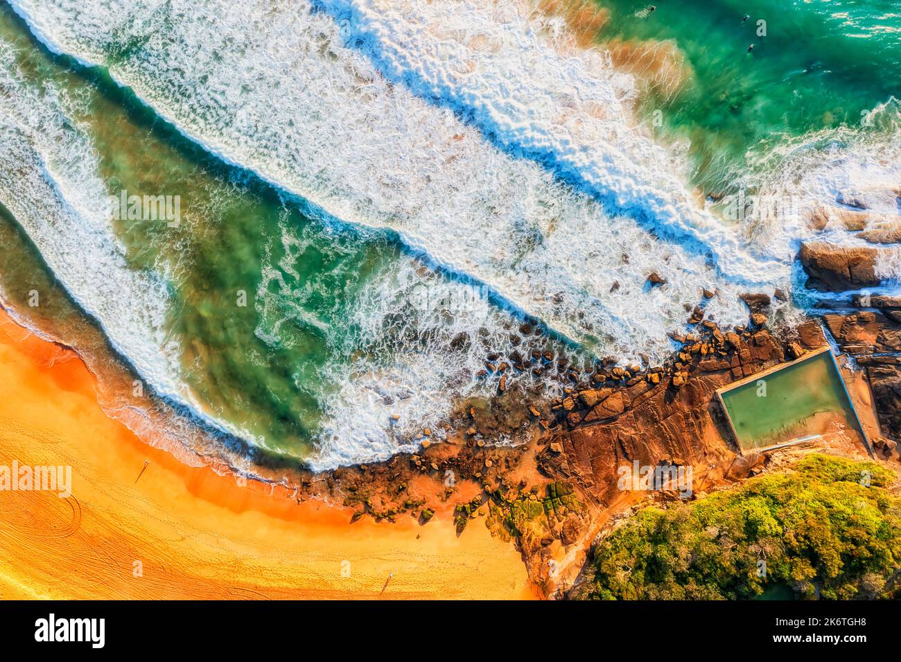 Whale beach rock pool on Sydney Northern beaches Pacific coast in soft ...