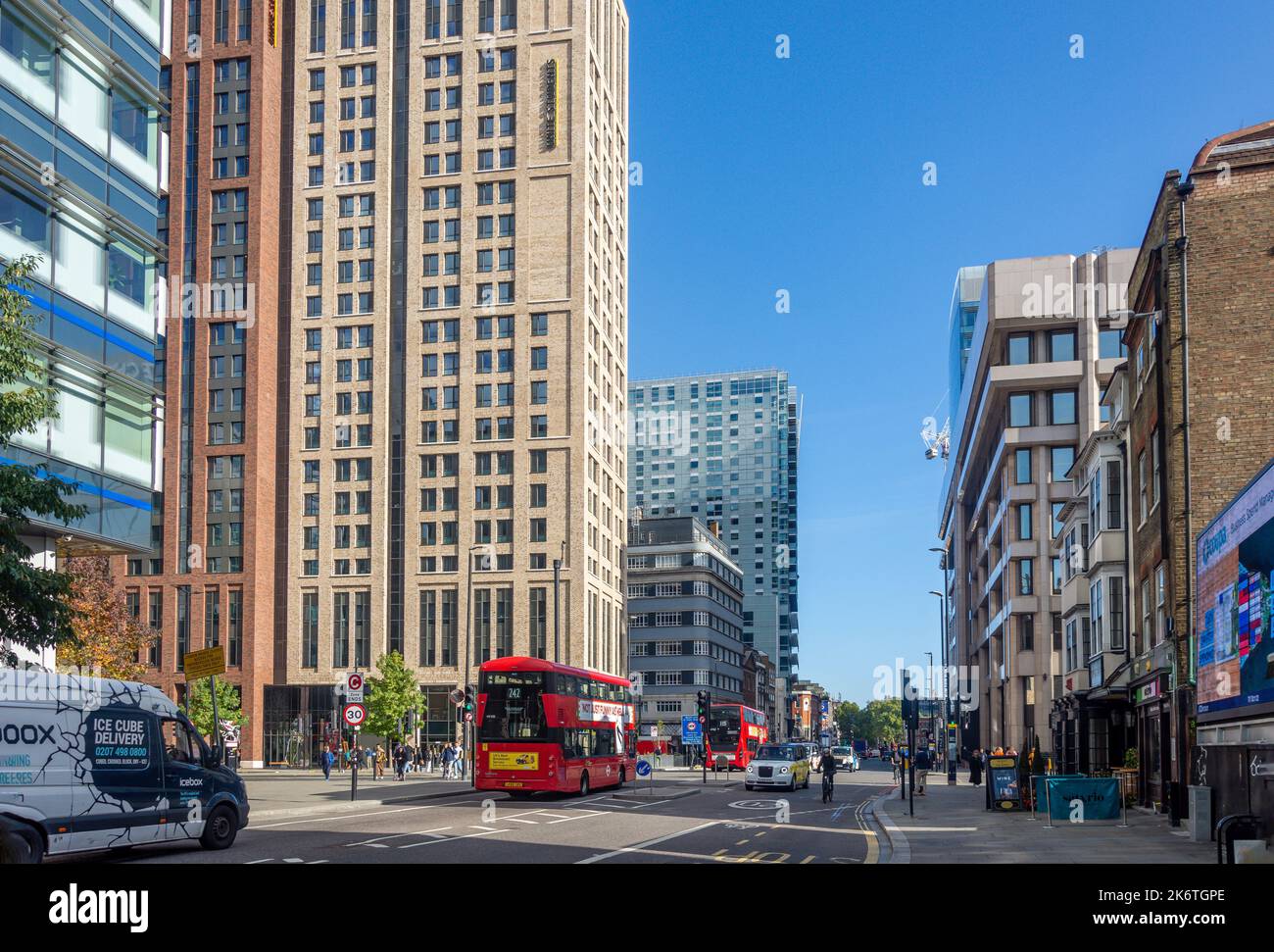 Local buses double decker corner high rise buildings algate high hi-res ...