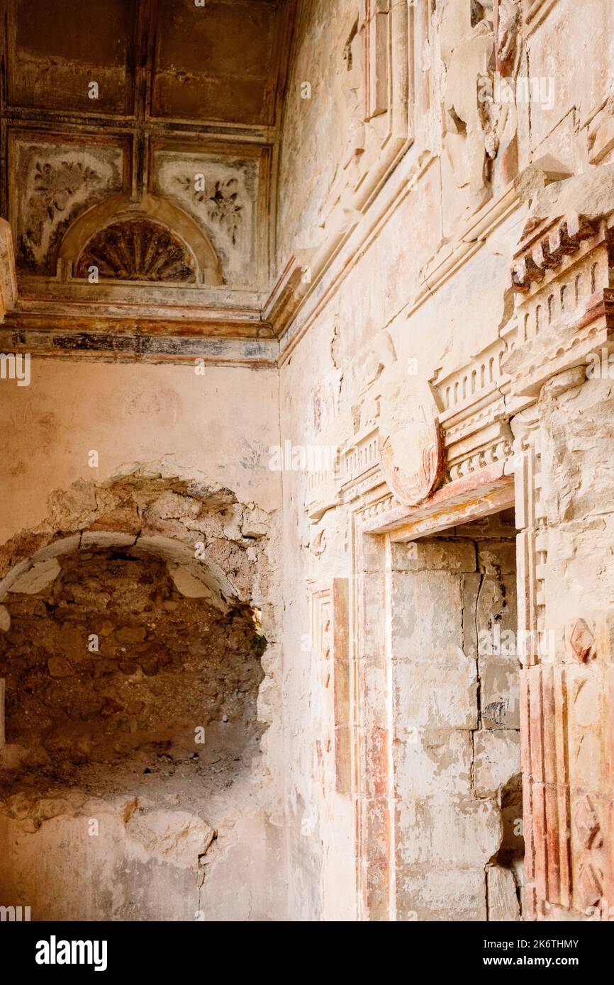 Ruins in rock of the structure of a church, with the detailed artistic ...