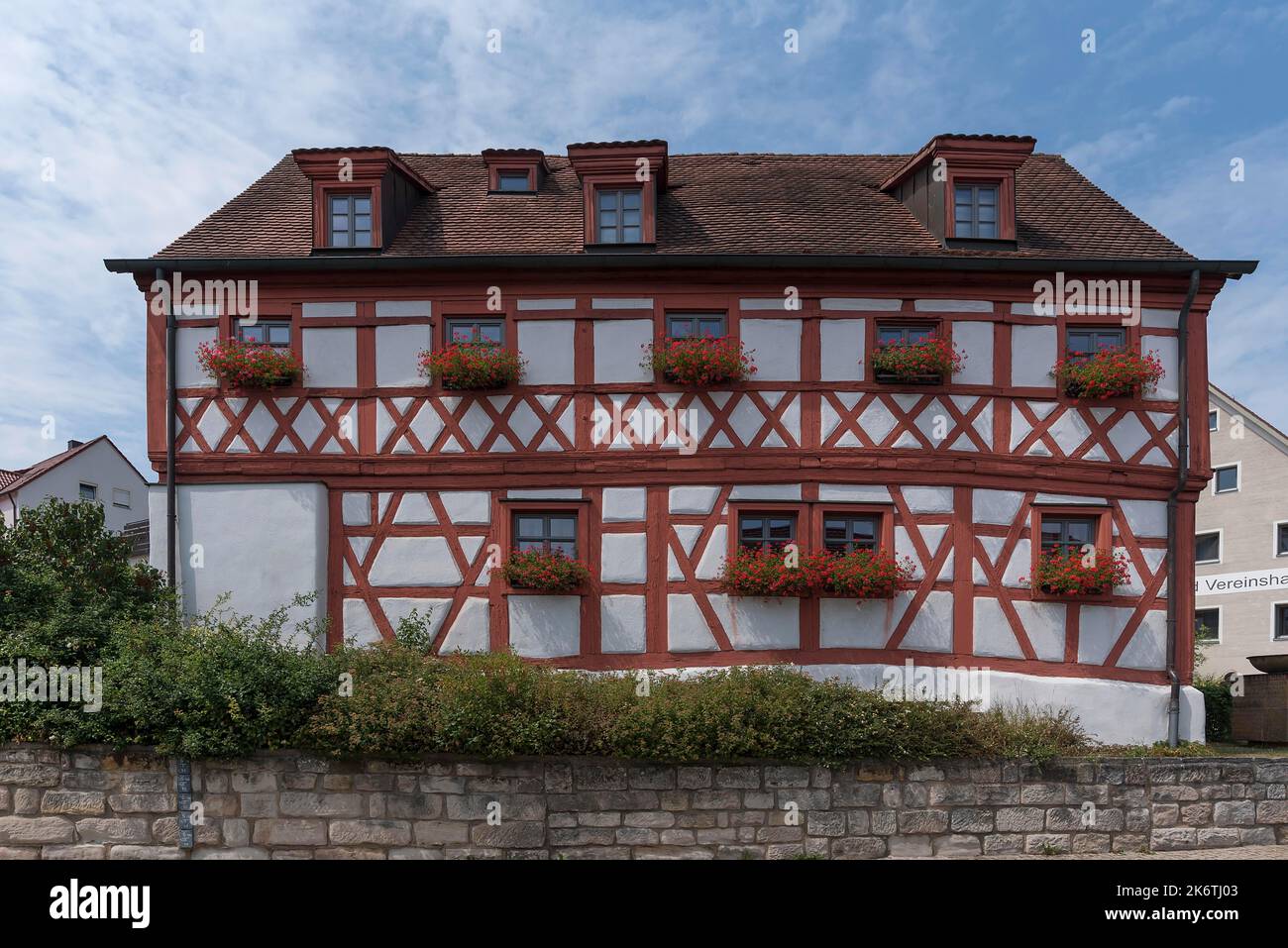 Historic half-timbered building, town hall in Viereth-Trunstadt, Lower ...