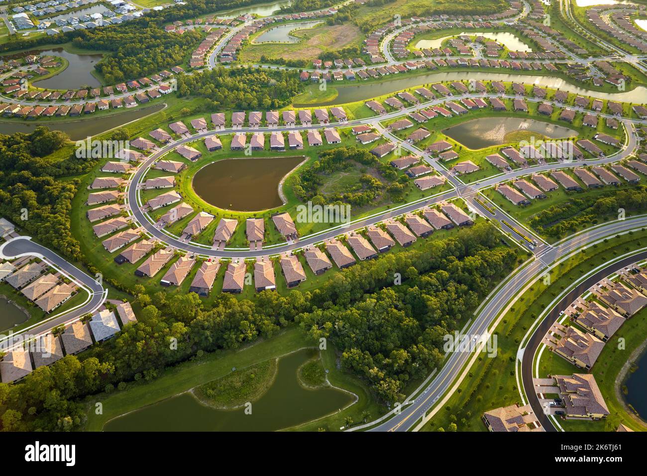 Aerial view of tightly packed homes in Florida closed living clubs ...