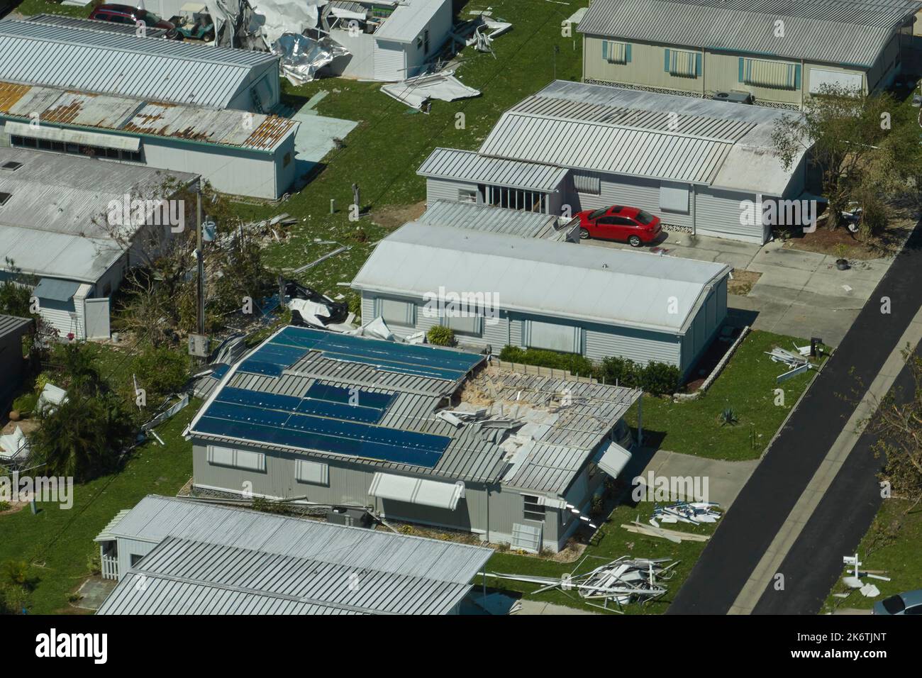 Badly damaged mobile homes after hurricane Ian in Florida residential ...