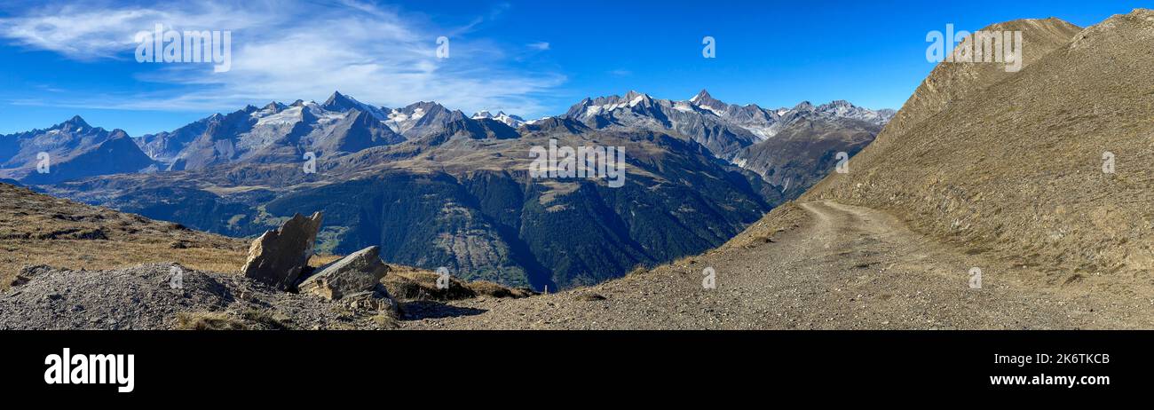 View from the Breithorn over the Upper Valais to the Aletsch area with ...