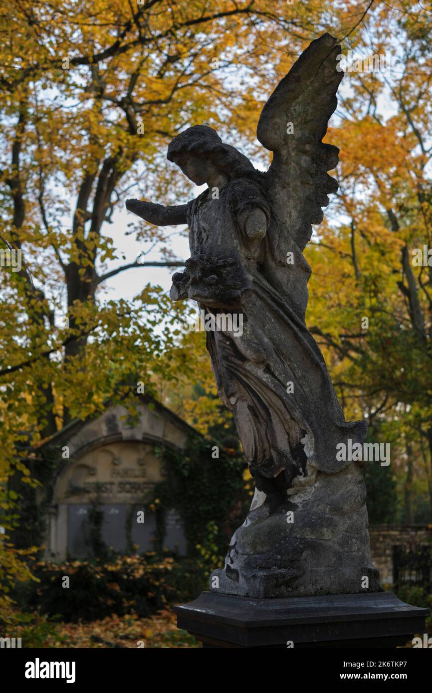 Germany, Berlin, 30. 10. 2021, Parochial cemetery, grave marker, angel ...