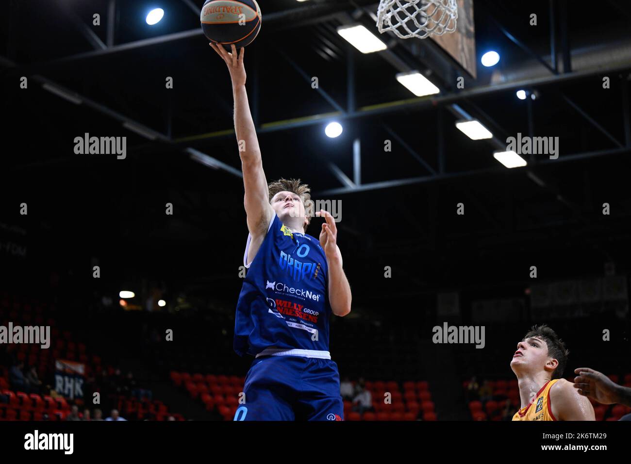 Aalst's Siebe Ledegen pictured in action during a basketball match ...
