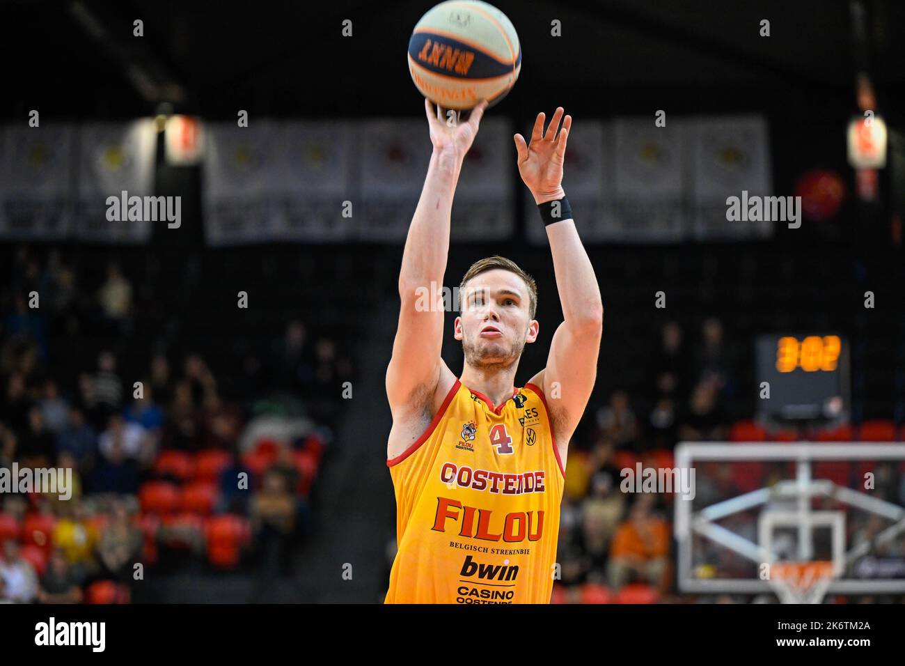 Oostende's Simon Buysse pictured in action during a basketball match ...