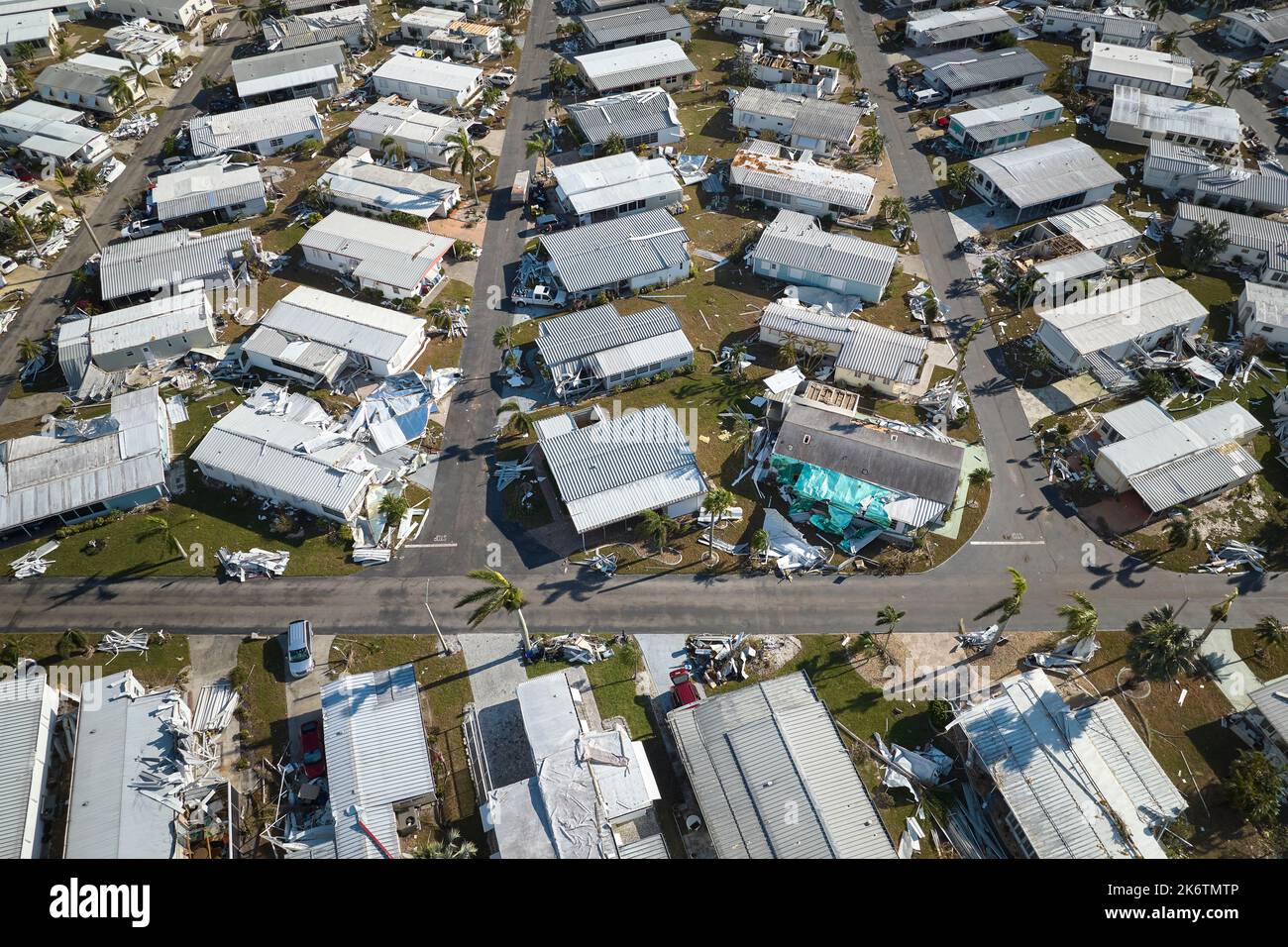 Severely damaged houses after hurricane Ian in Florida mobile home ...