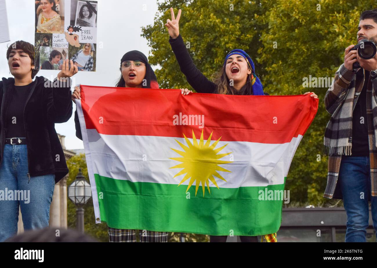 London, UK. 15th Oct, 2022. Protesters in Trafalgar Square hold a 'sun ...