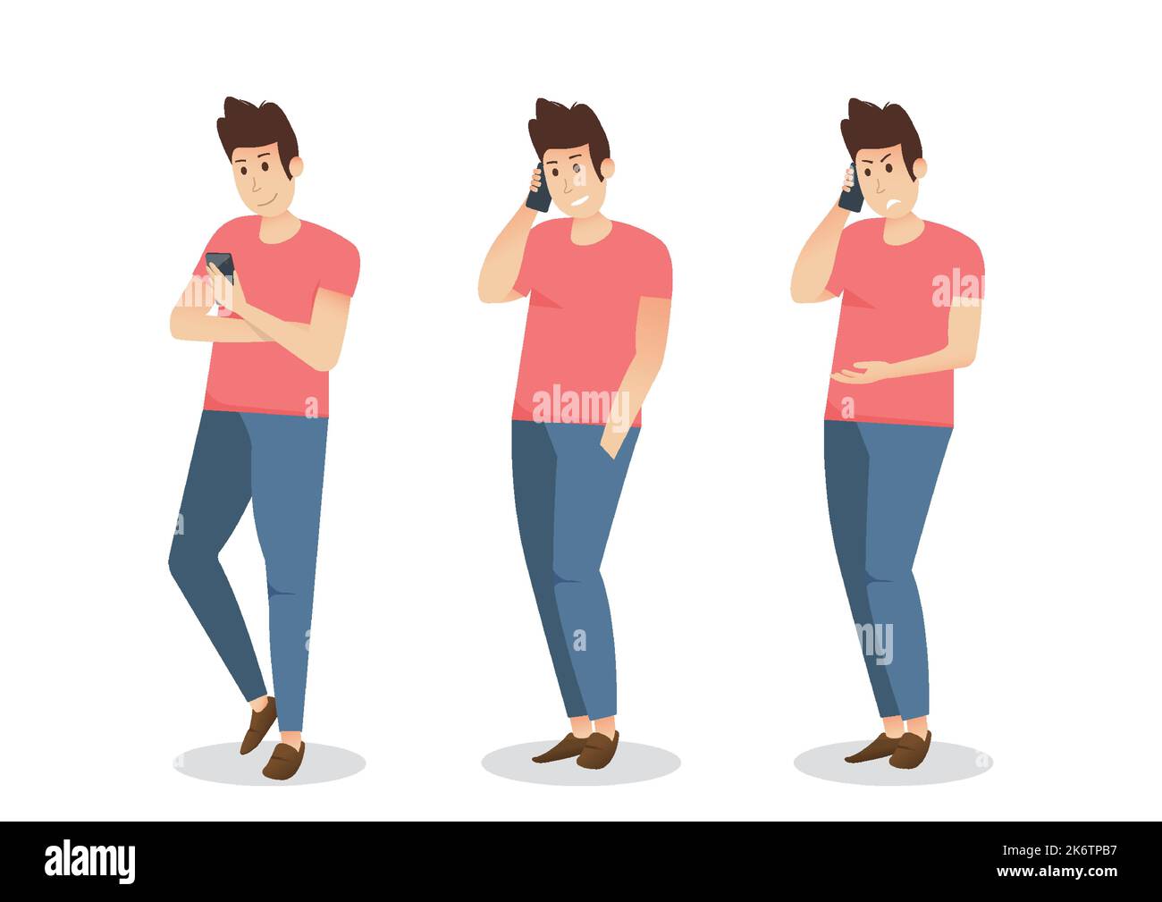 Man is talking on the phone with different emotions. character vector ...
