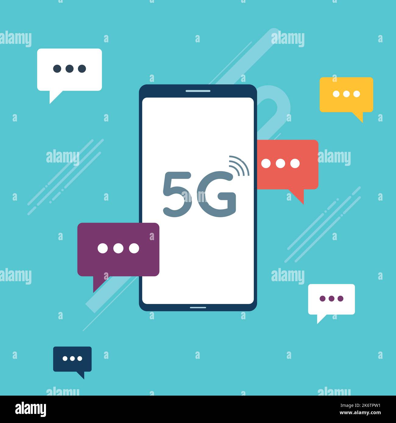 Fast 5G internet connection concept. Chat in mobile phone or smartphone ...