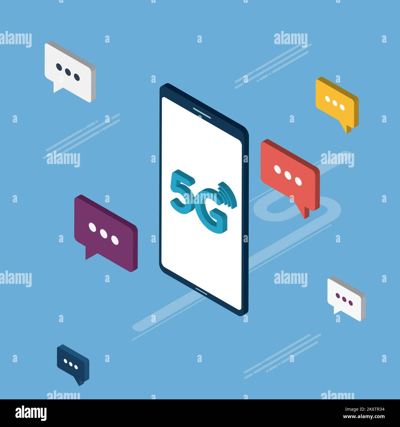 Fast 5G internet connection concept. Chat in mobile phone or smartphone ...