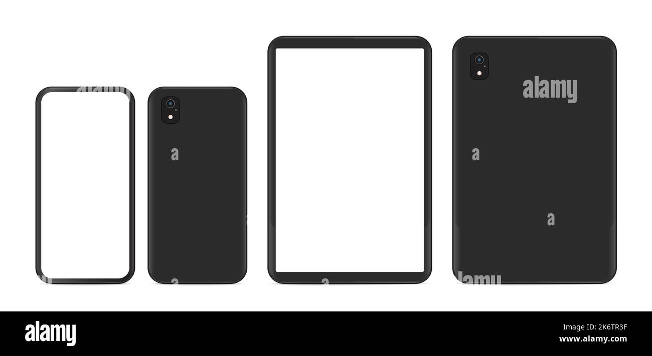 Modern Realistic Black Mobile Phone and Tablet With Front and Back Side ...