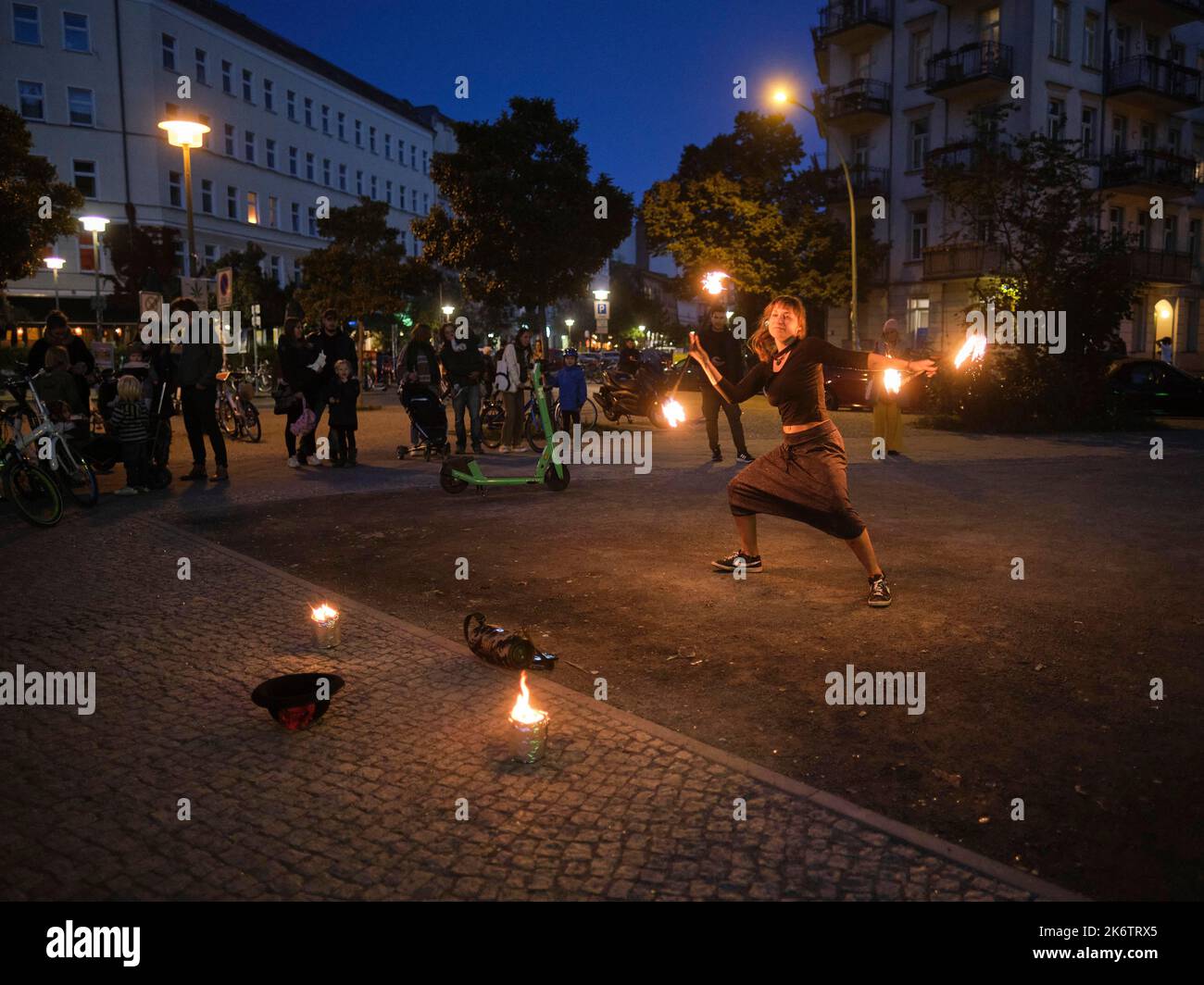 Germany, Berlin, 10. 10. 2021, Sunday evening, Oderberger Strasse, fire ...