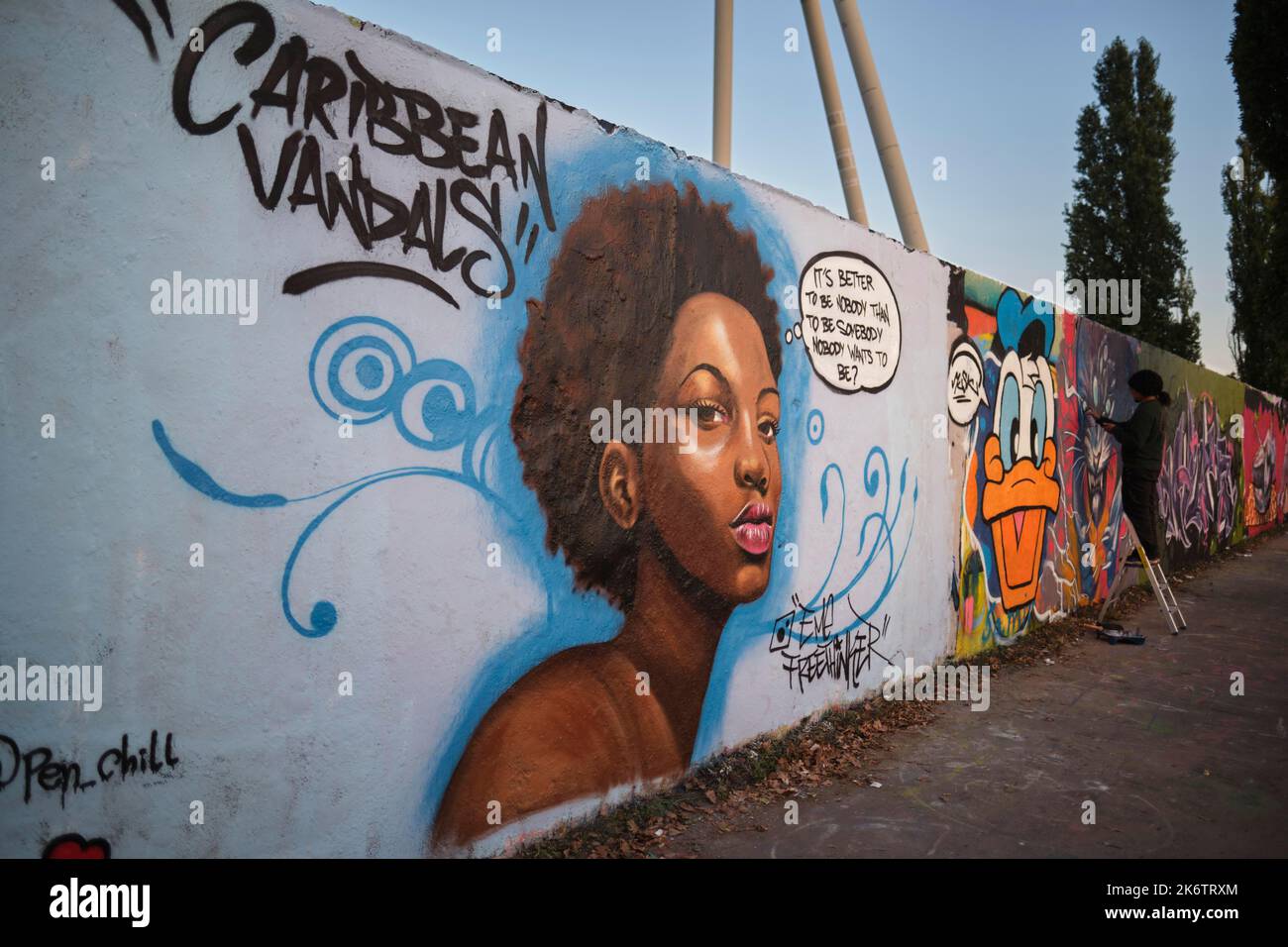 Germany, Berlin, 10. 10. 2021, Sunday afternoon in Mauerpark, Graffiti ...