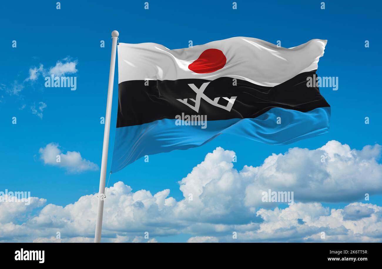 flag of Chukotko-Kamchatkan peoples Evenks at cloudy sky background ...