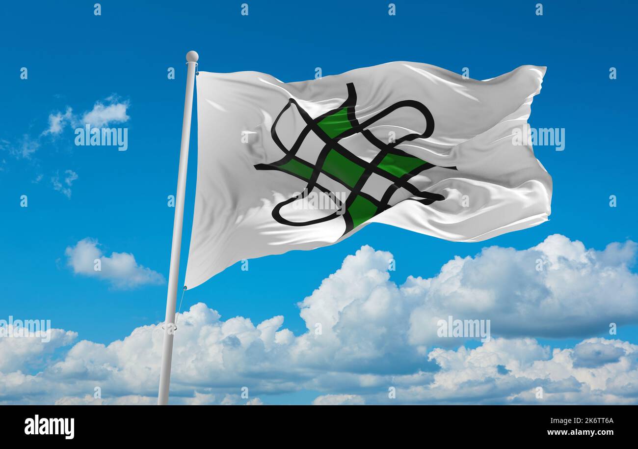 flag of Chadic peoples Hausa people at cloudy sky background, panoramic ...