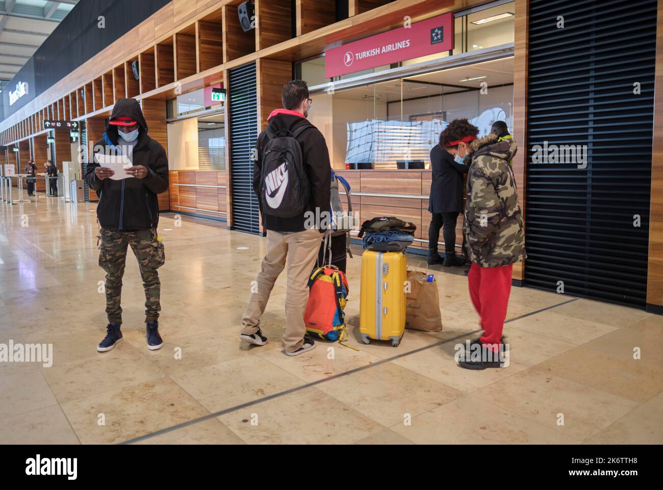 Germany, Berlin, 25. 11. 2020, BER, check-in, Terminal 1, Turkish ...