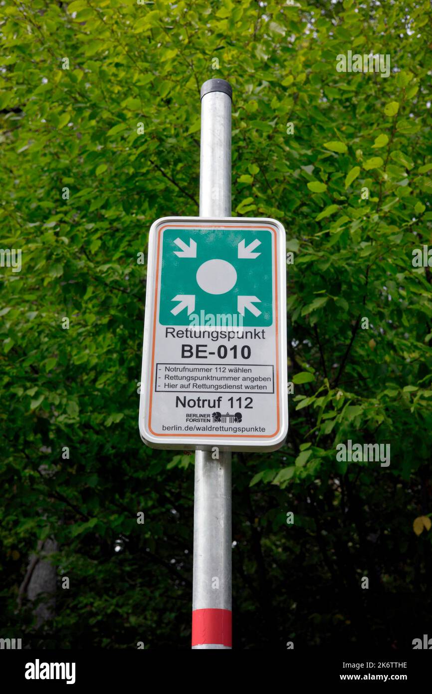 Notice board for the emergency rescue point, Tegeler Forst, Berlin ...