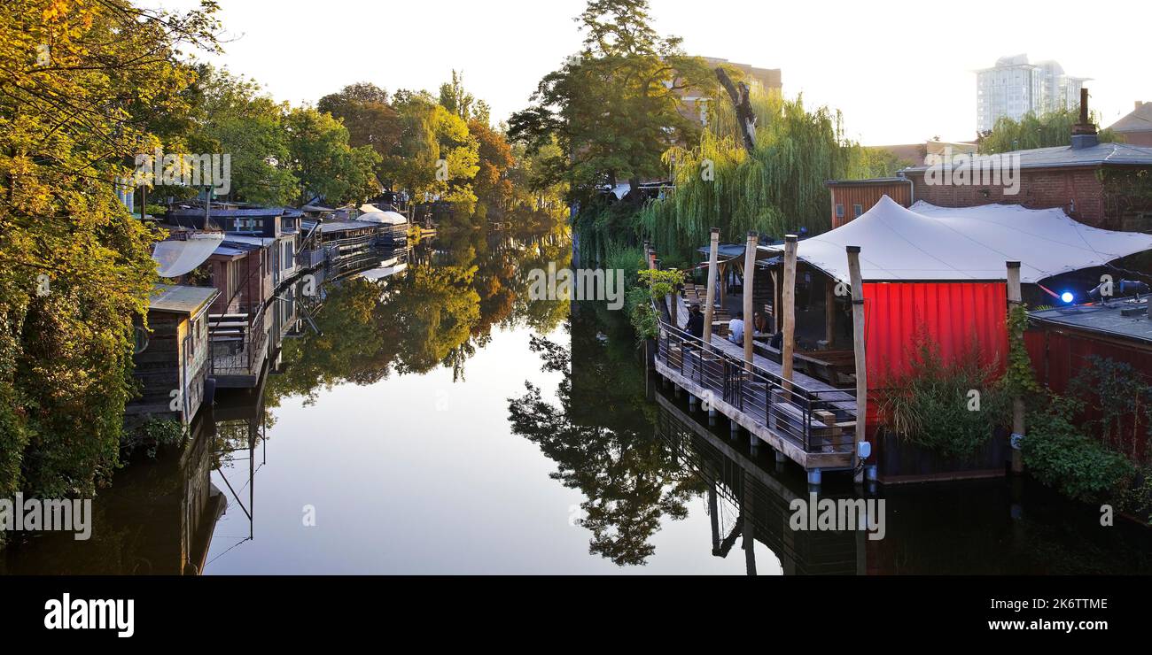 Flutgraben in the early morning with the restaurant Freischwimmer and ...