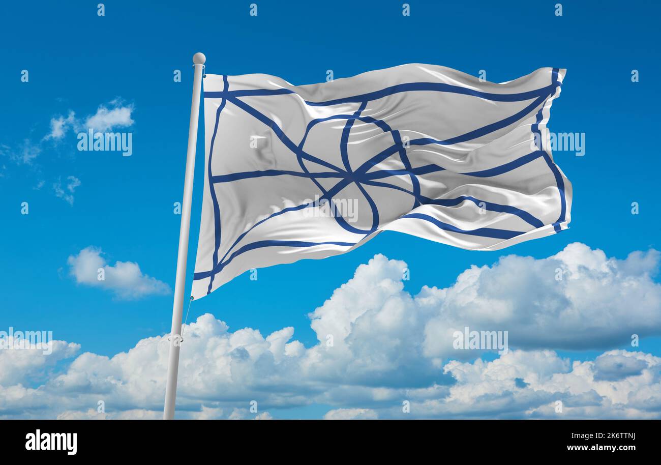 flag of Daco-Romance peoples Aromanians at cloudy sky background ...