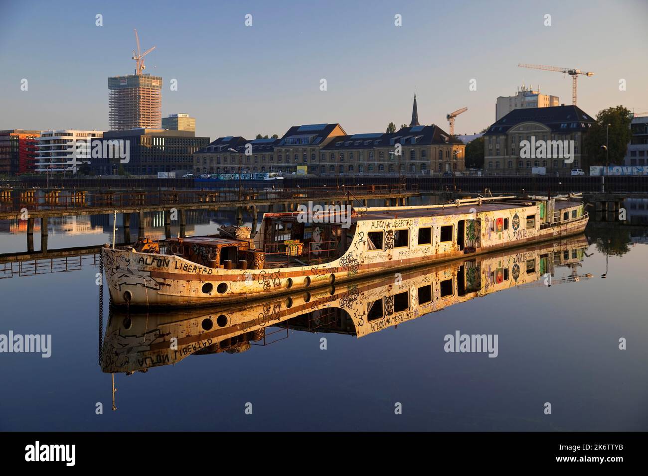 Shipwreck of the MS Dr. Ingrid Wengler in the Spree in early morning ...