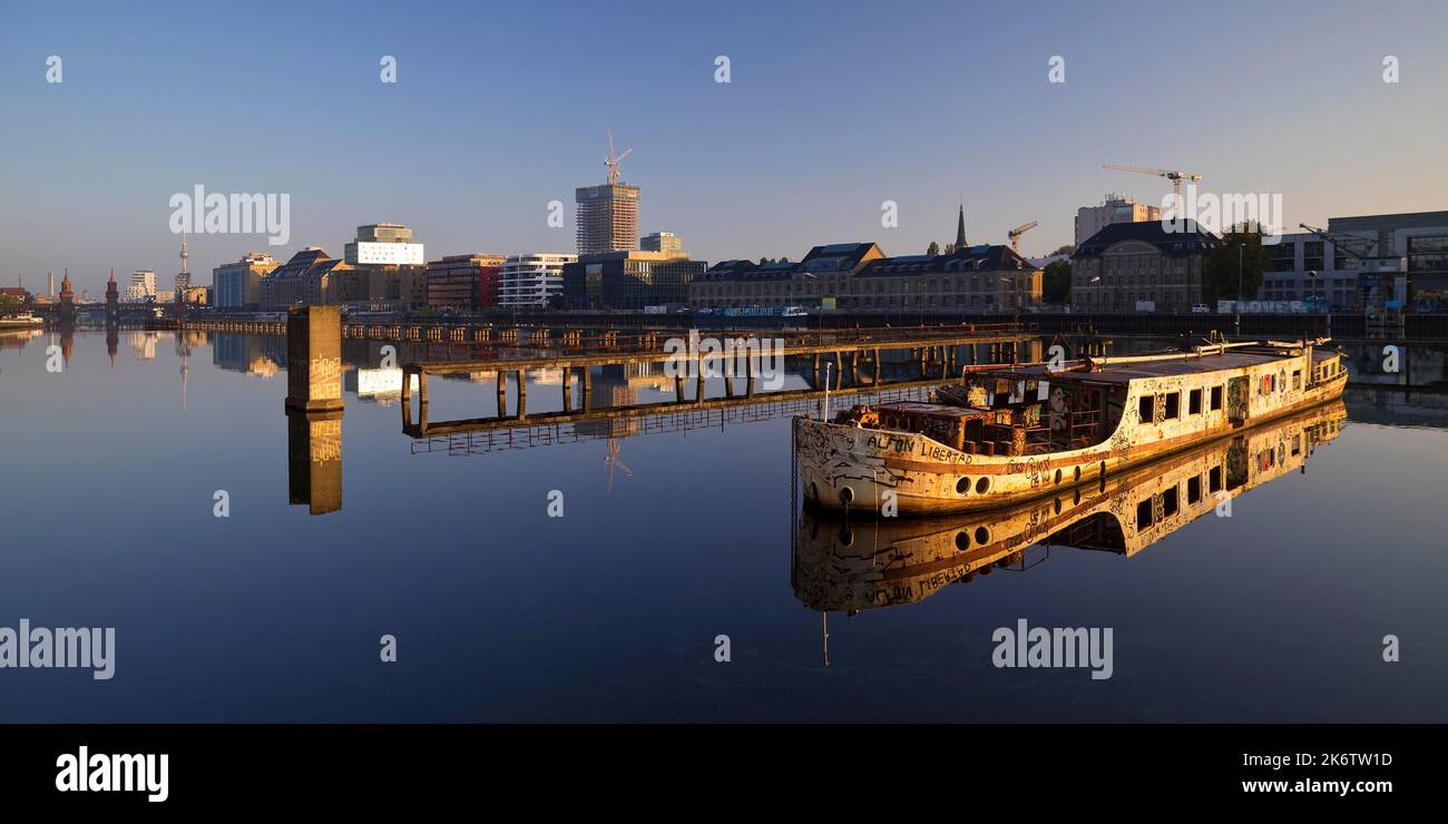 Shipwreck of the MS Dr. Ingrid Wengler in the Spree in early morning ...