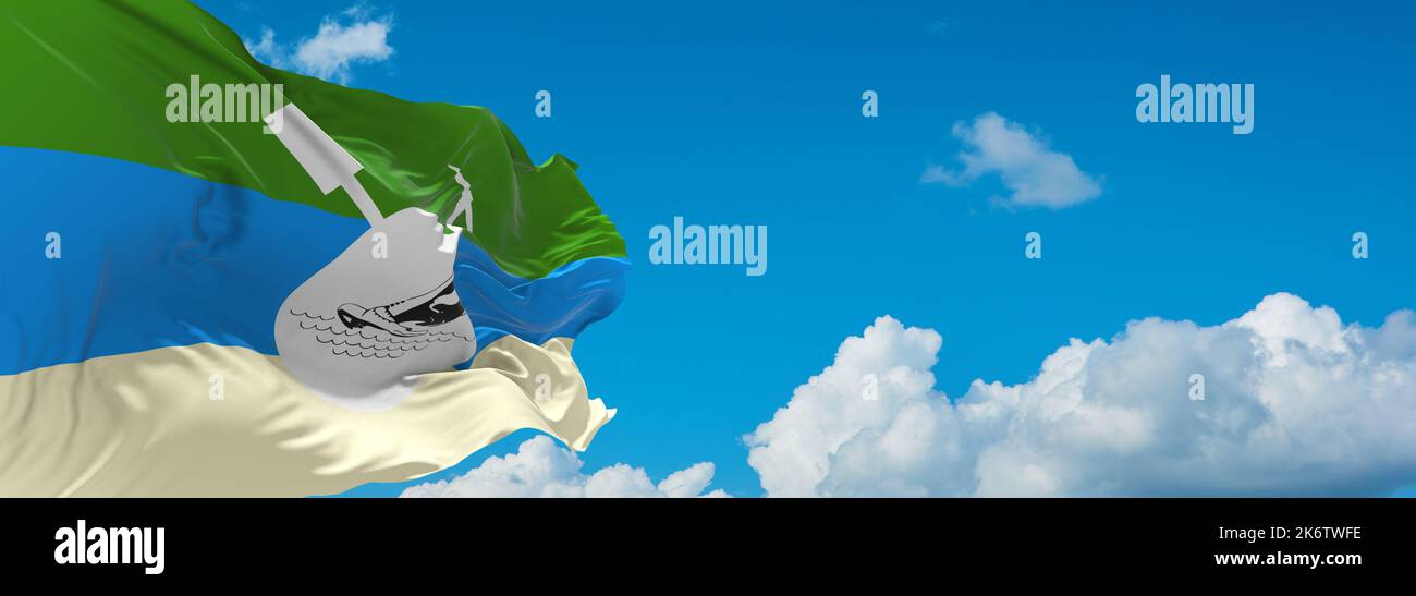 flag of Bantu peoples Bafokeng people at cloudy sky background ...