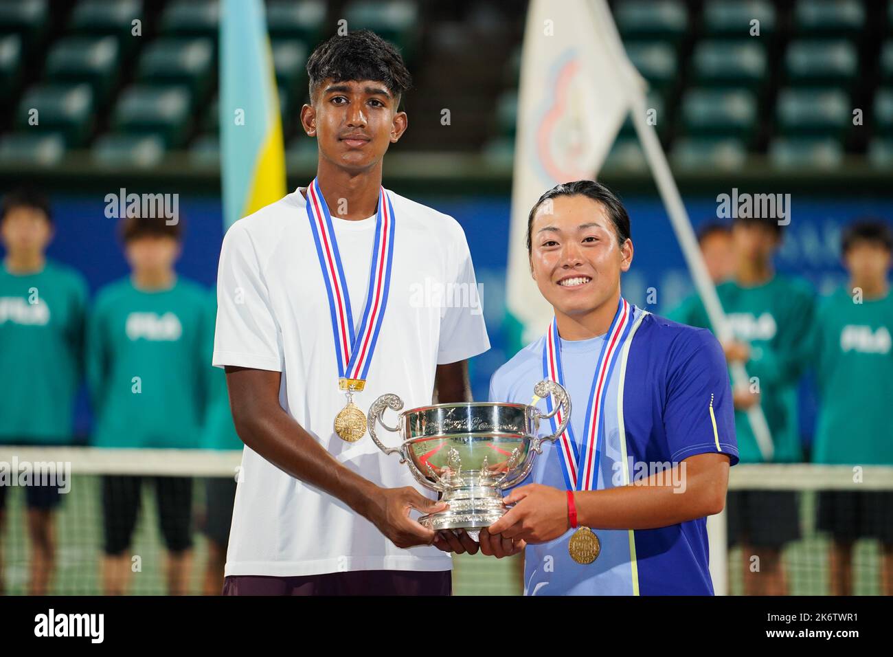 Osaka, Japan. 15th Oct, 2022. (L-R) Adhithya Ganesan (USA), Asahi ...