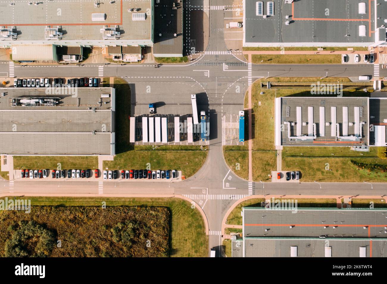Aerial view of the distribution center, drone photography of the ...
