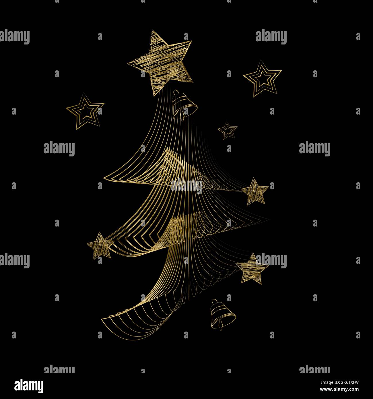 3d illustration gold christmas tree on black background Stock Photo - Alamy