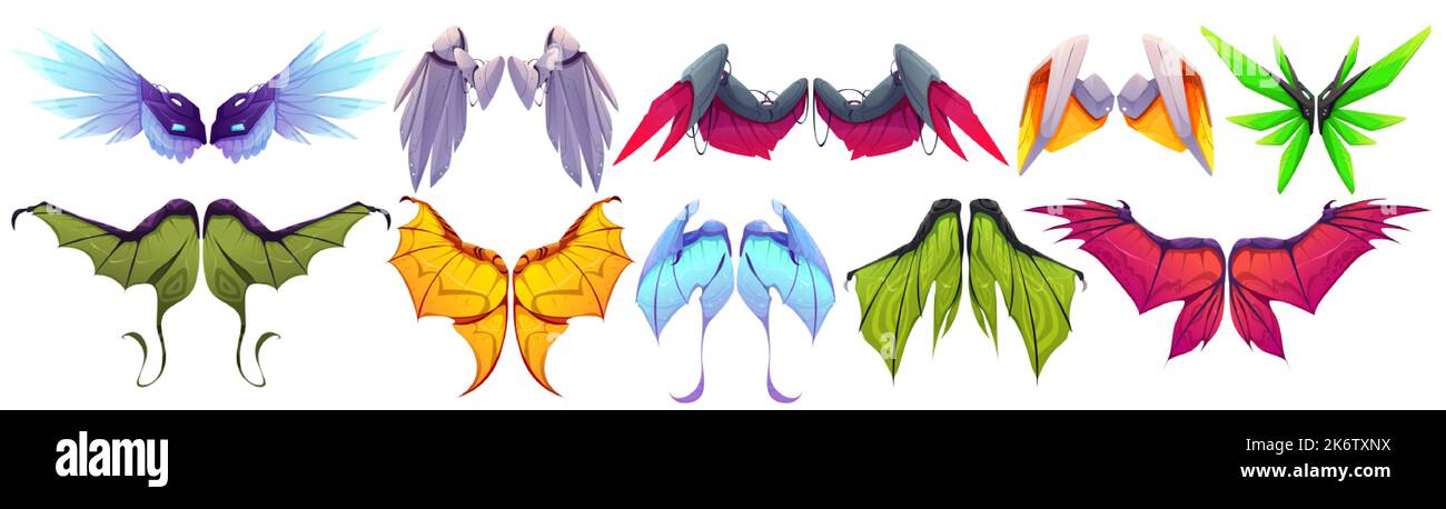 Mechanical wings of robot bird, butterfly, dragon and bat. Vector ...