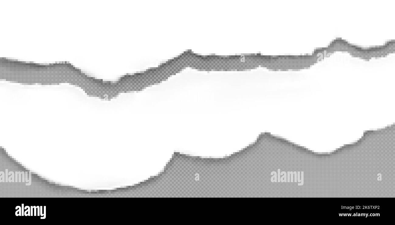 White ripped paper strips, realistic scraps with torn ragged edges ...