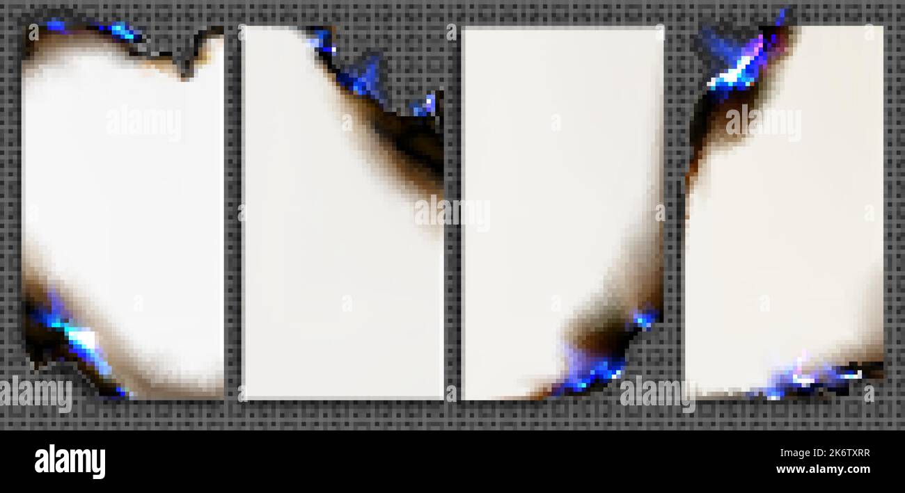 Burn paper with blue fire, isolated burning cards in flame. Vertical ...
