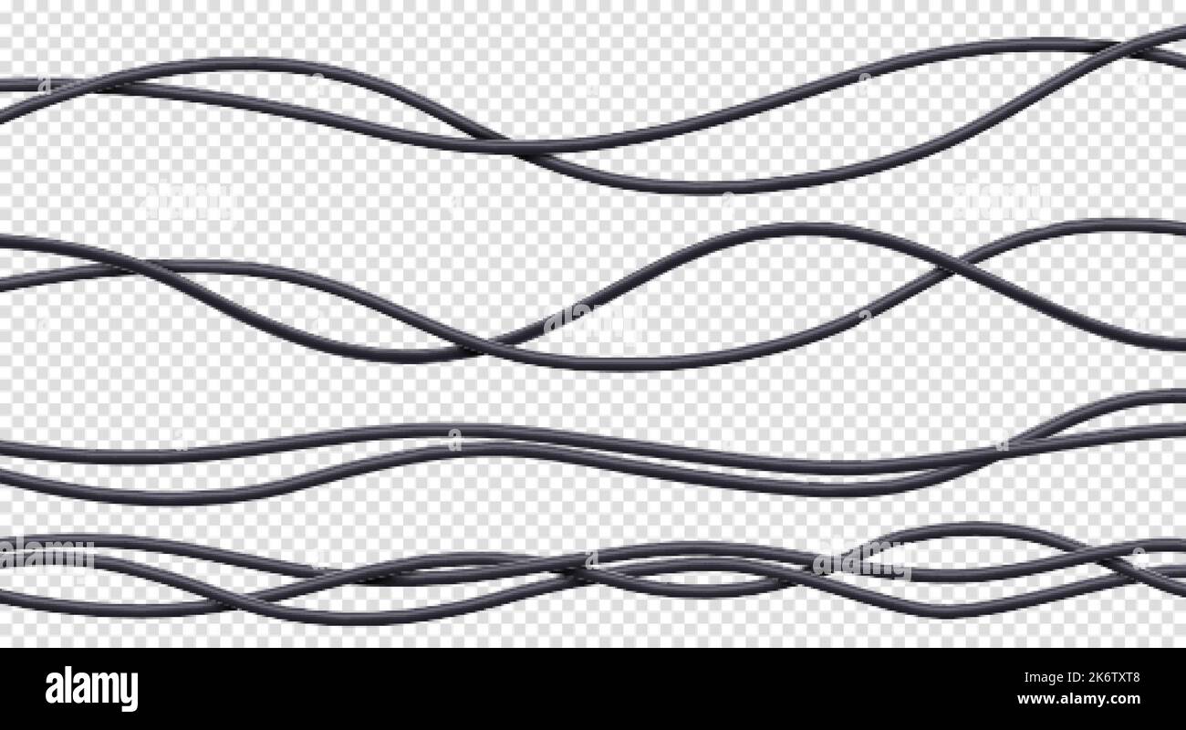 Realistic cables set, black flexible electrical wires with plastic ...