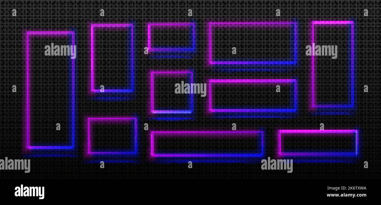 Rectangle neon light frames, empty blue and pink banners isolated on ...