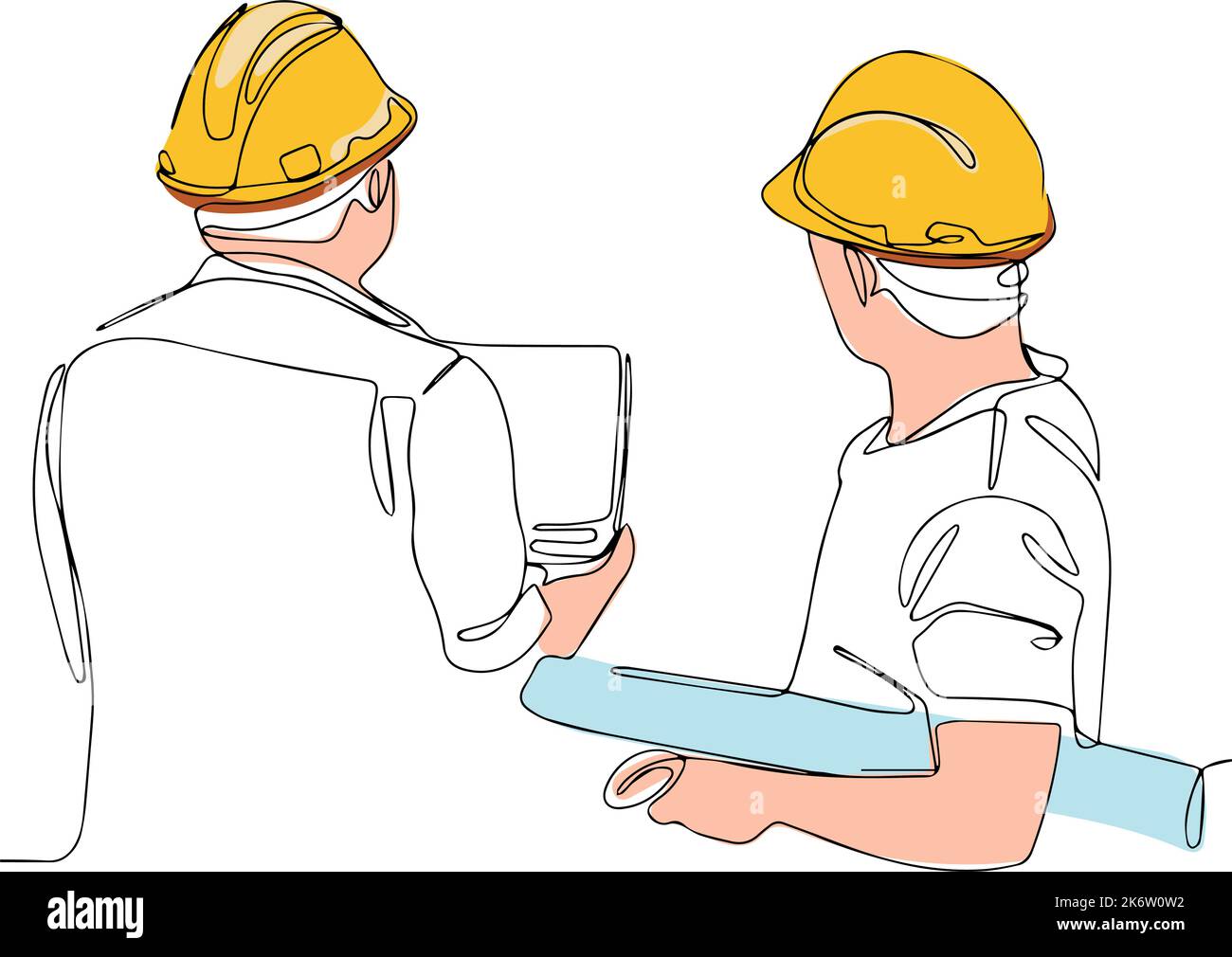 construction manager and engineer working on building site. Vector ...