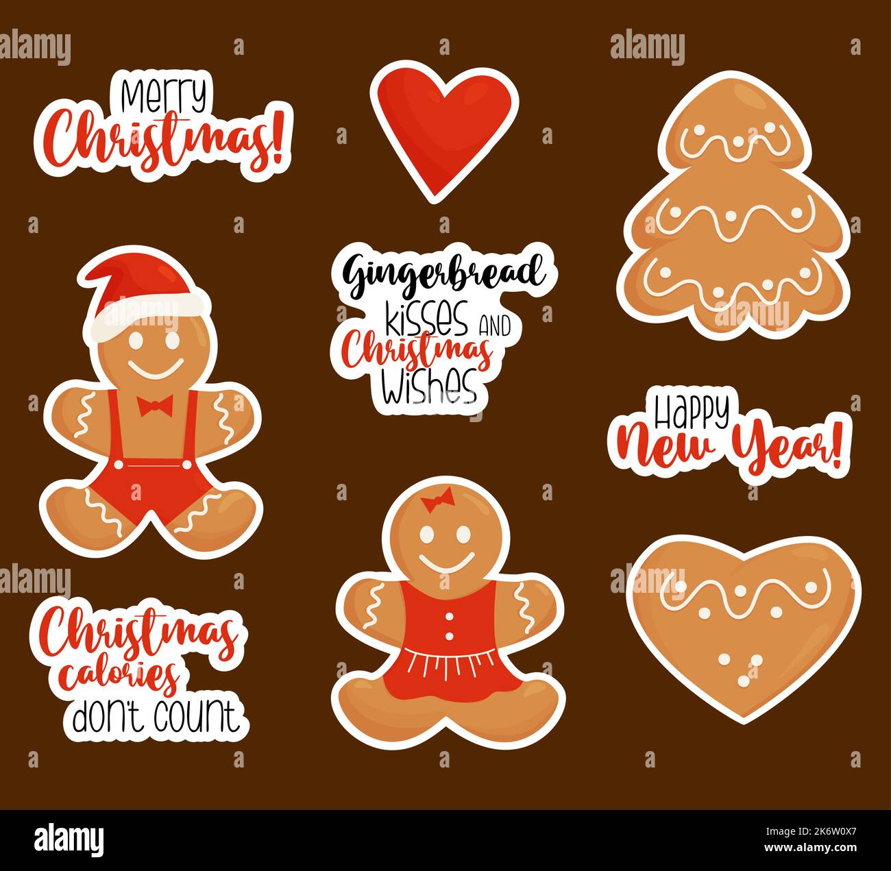 Collection Christmas gingerbread stickers. Cute gingerbread man and ...